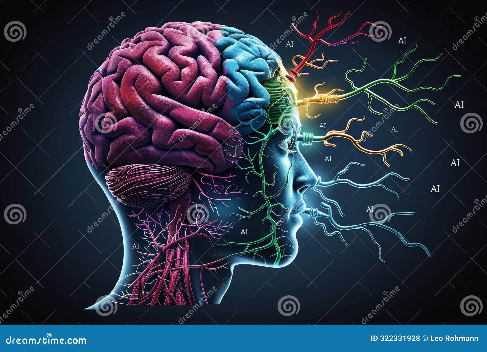 Dual AI Brains with Neon Lights, Advanced Neural Networks, Futuristic ...