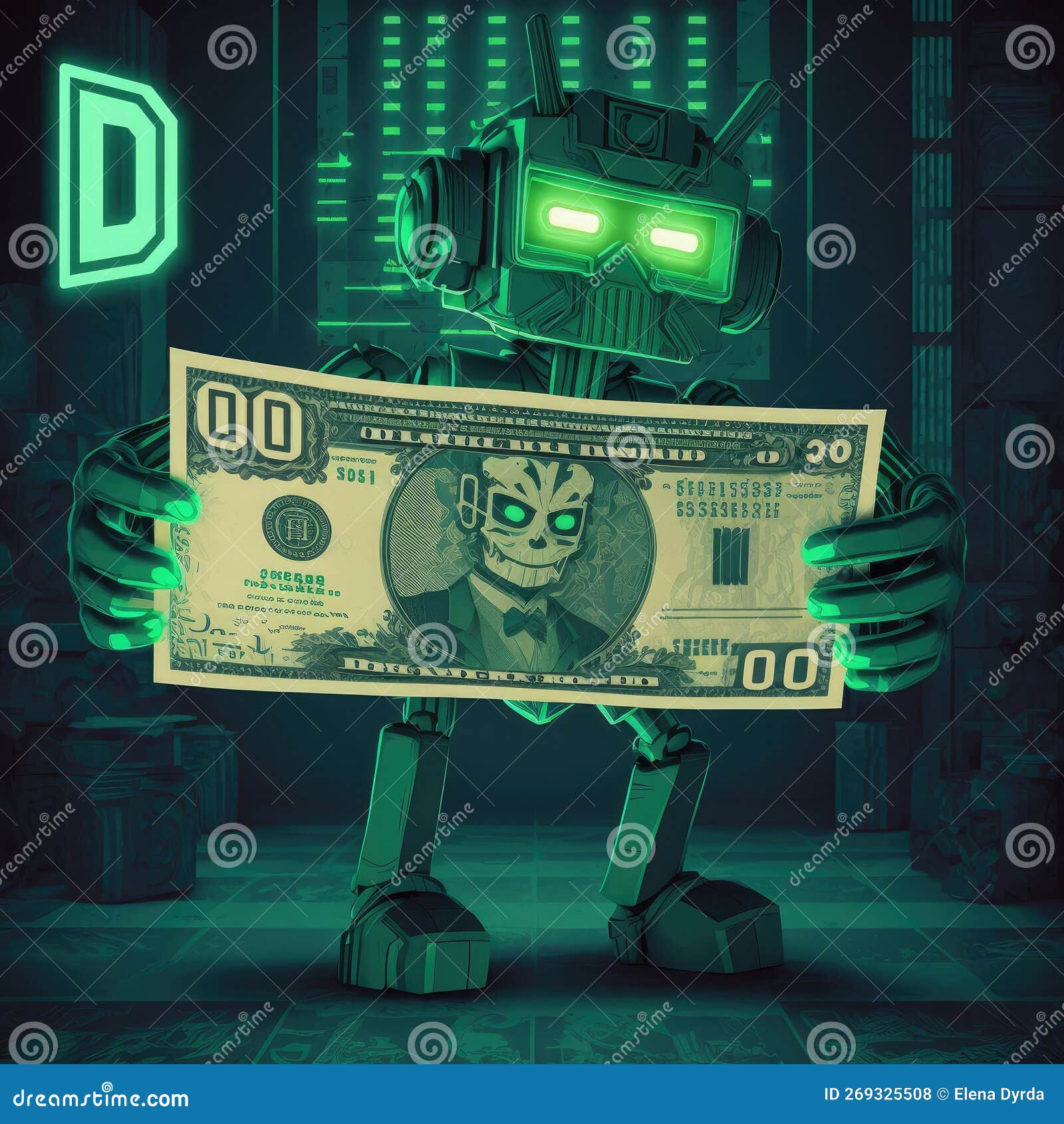 AI Generated E-currency Concept, Dollar Mascot is Holding a Banknote ...