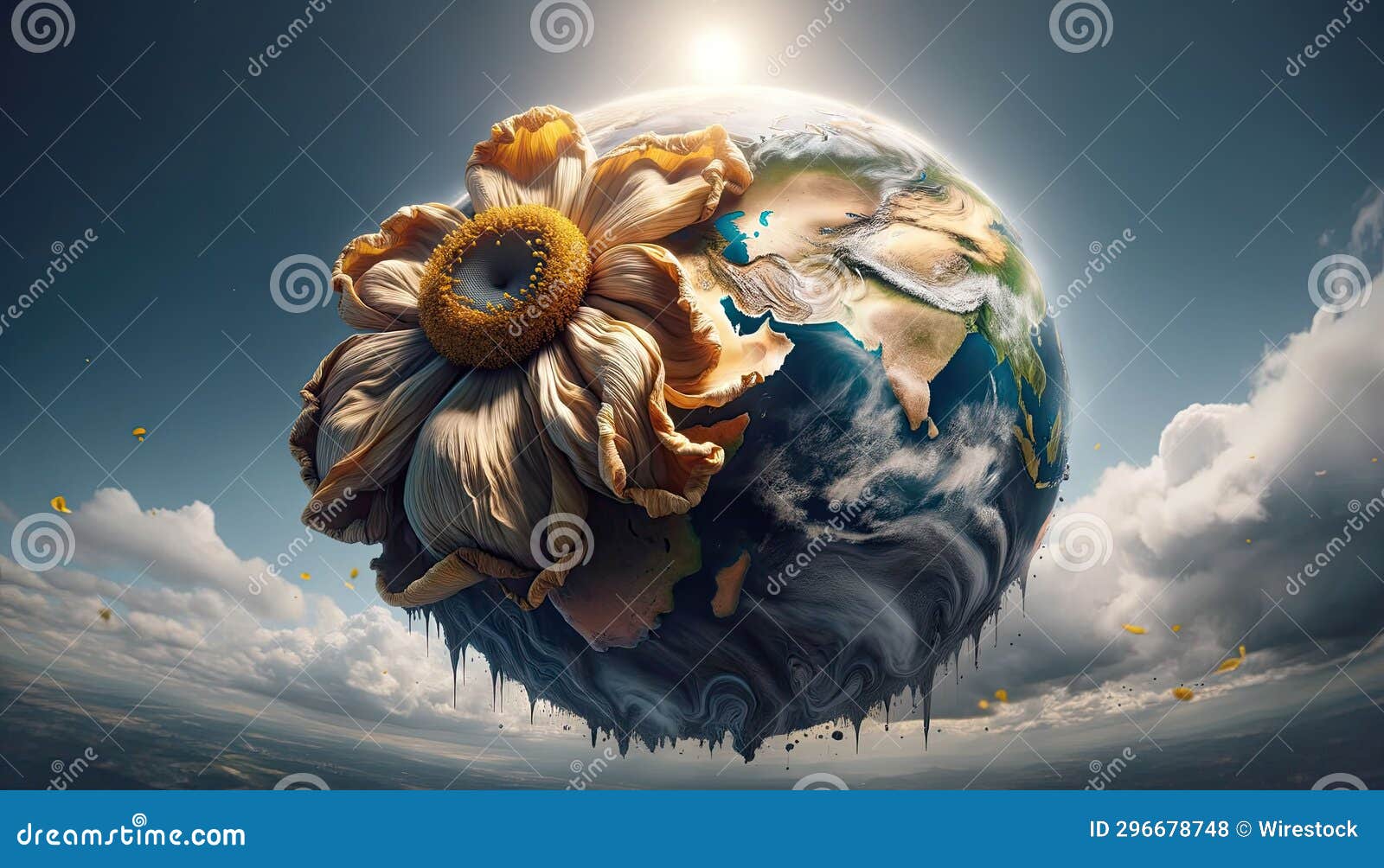 AI-Generated Earth As Wilting Flower Symbolizing Decay Stock Photo ... AI-Generated Earth As Wilting Flower Symbolizing Decay Stock Photo ...