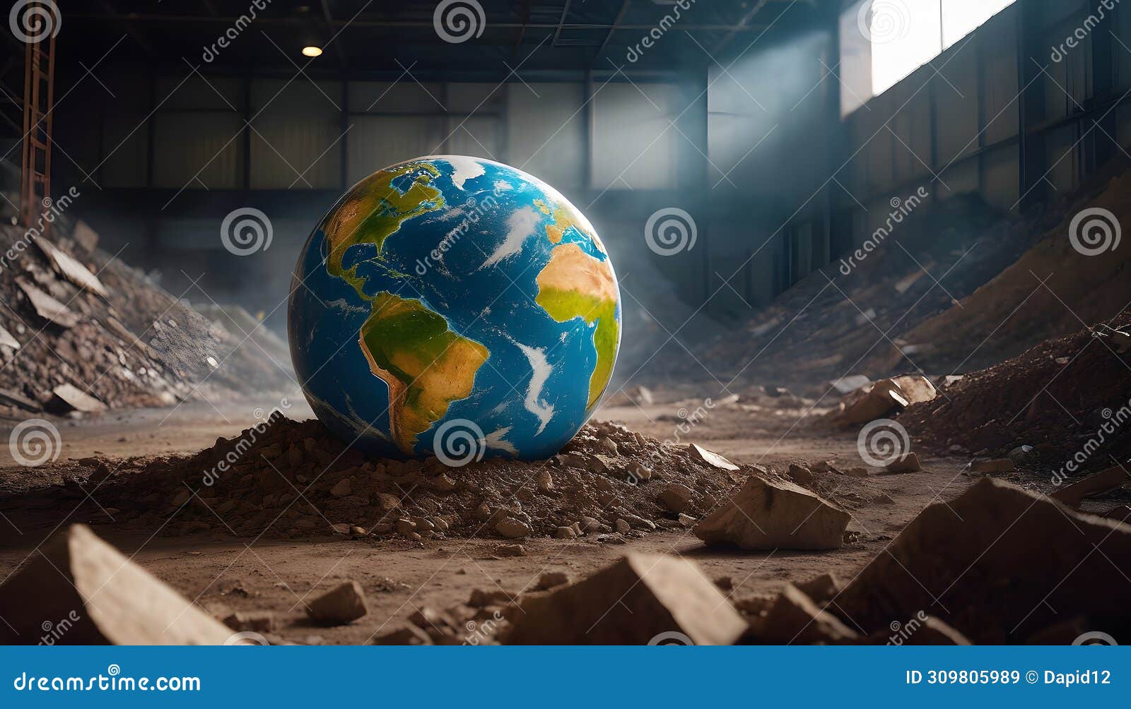 Earth Globe in a Pile of Rubble Stock Illustration - Illustration of ...