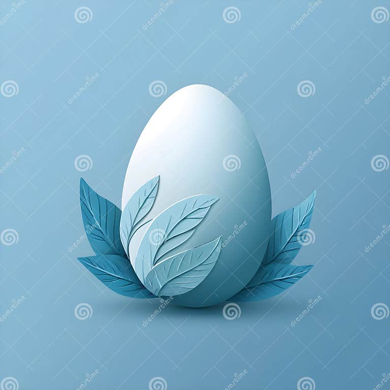 Easter Egg with Leaves on Calm Blue Background Stock Illustration ...
