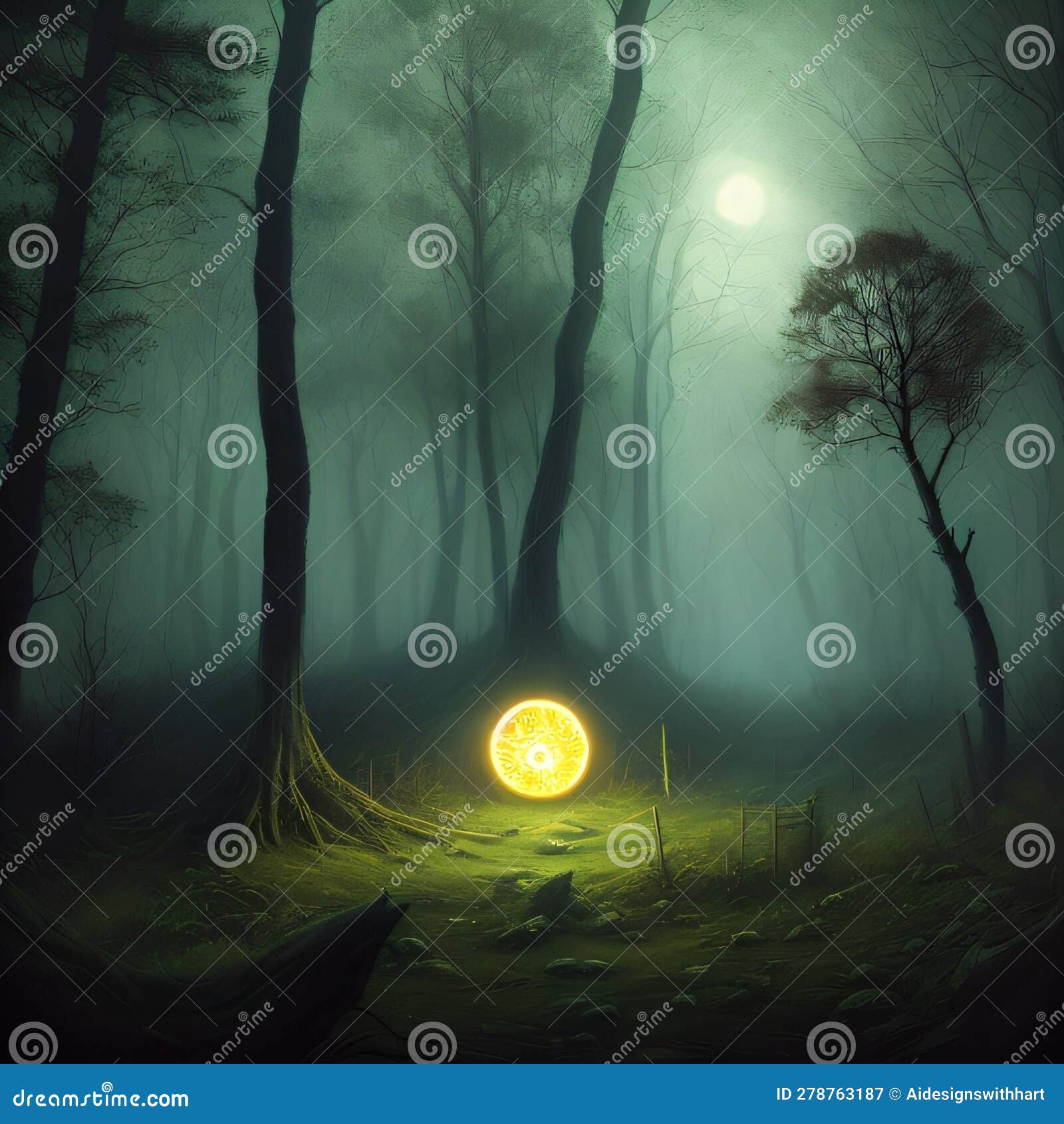 Yellow Orb in a Forest stock illustration. Illustration of forest ...