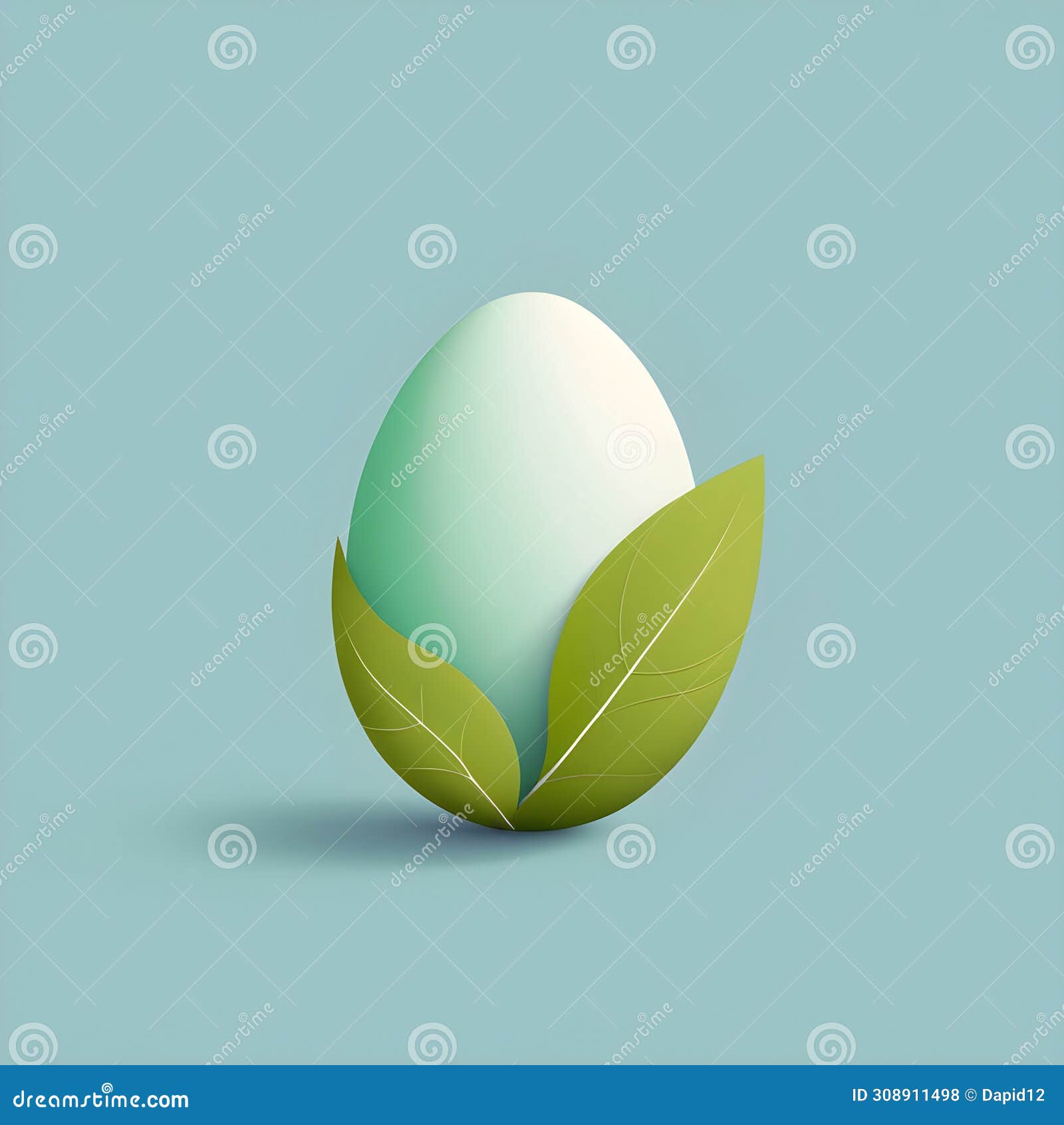 An Egg with Leaves on it, on a Calm Blue Background Stock Illustration ...