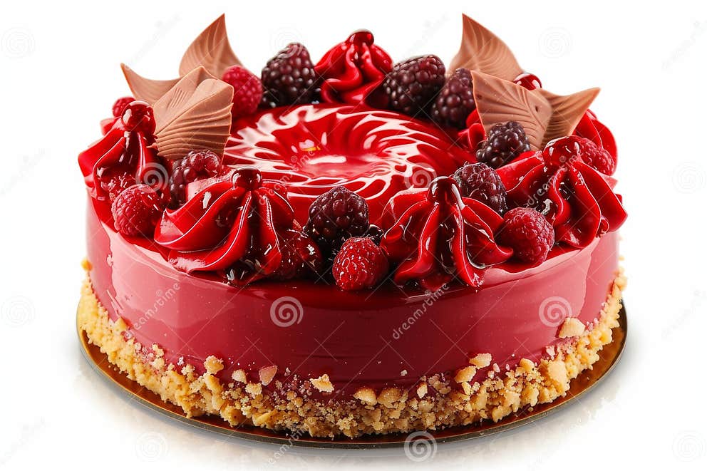 Elegant Raspberry Mousse Cake with Decorative Chocolate and Fresh ...