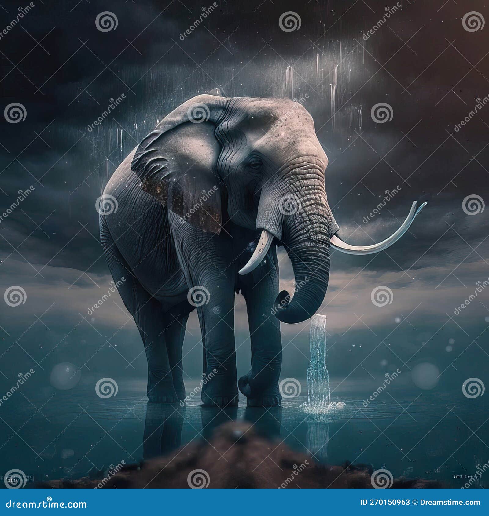 AI Generated Elephant in Rain Stock Illustration - Illustration of ...