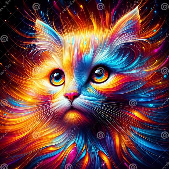 AI-generated: Exploding Colors Cat Stock Illustration - Illustration of ...