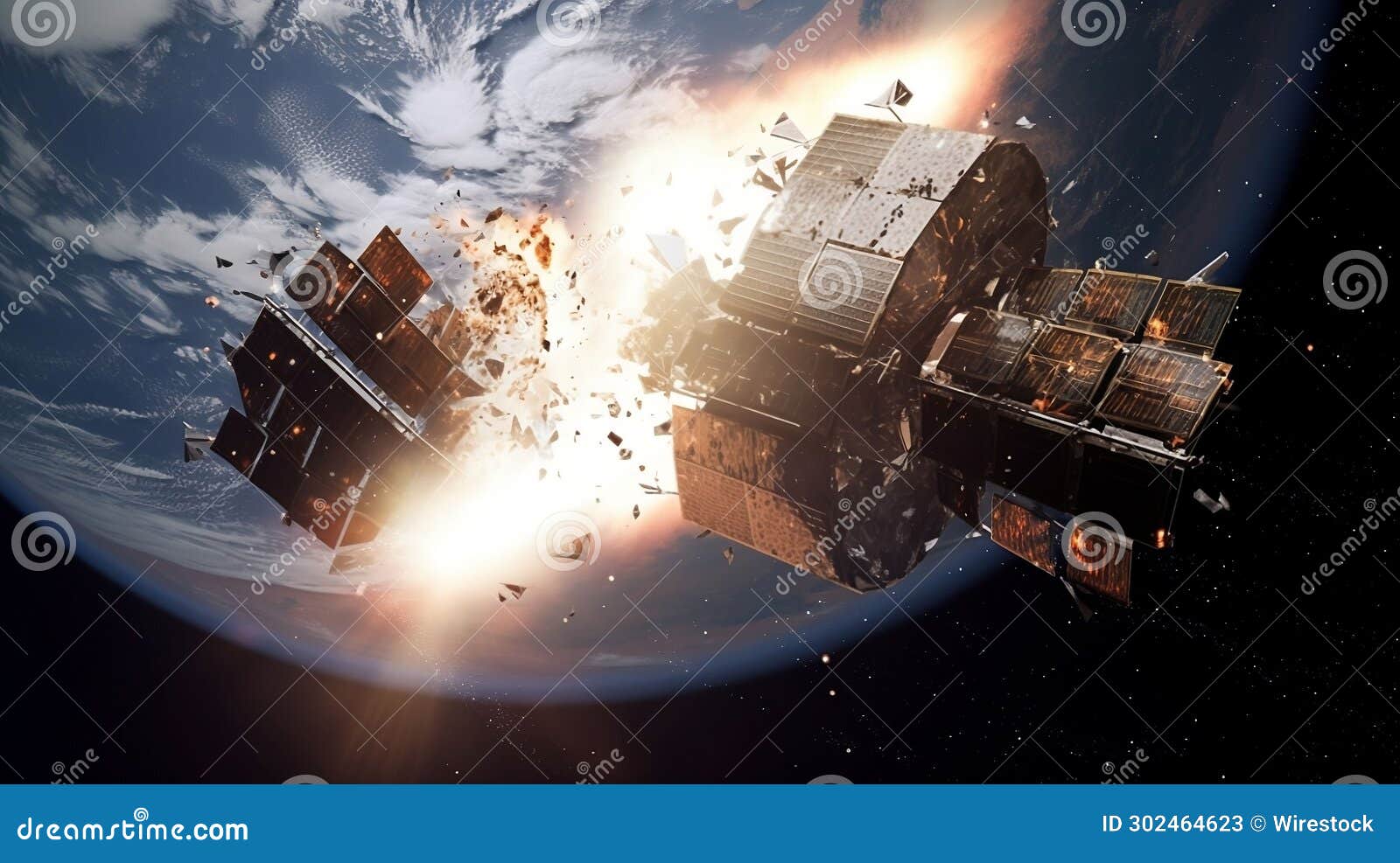 AI Generated Explosion of Satellite in Space Stock Illustration ...