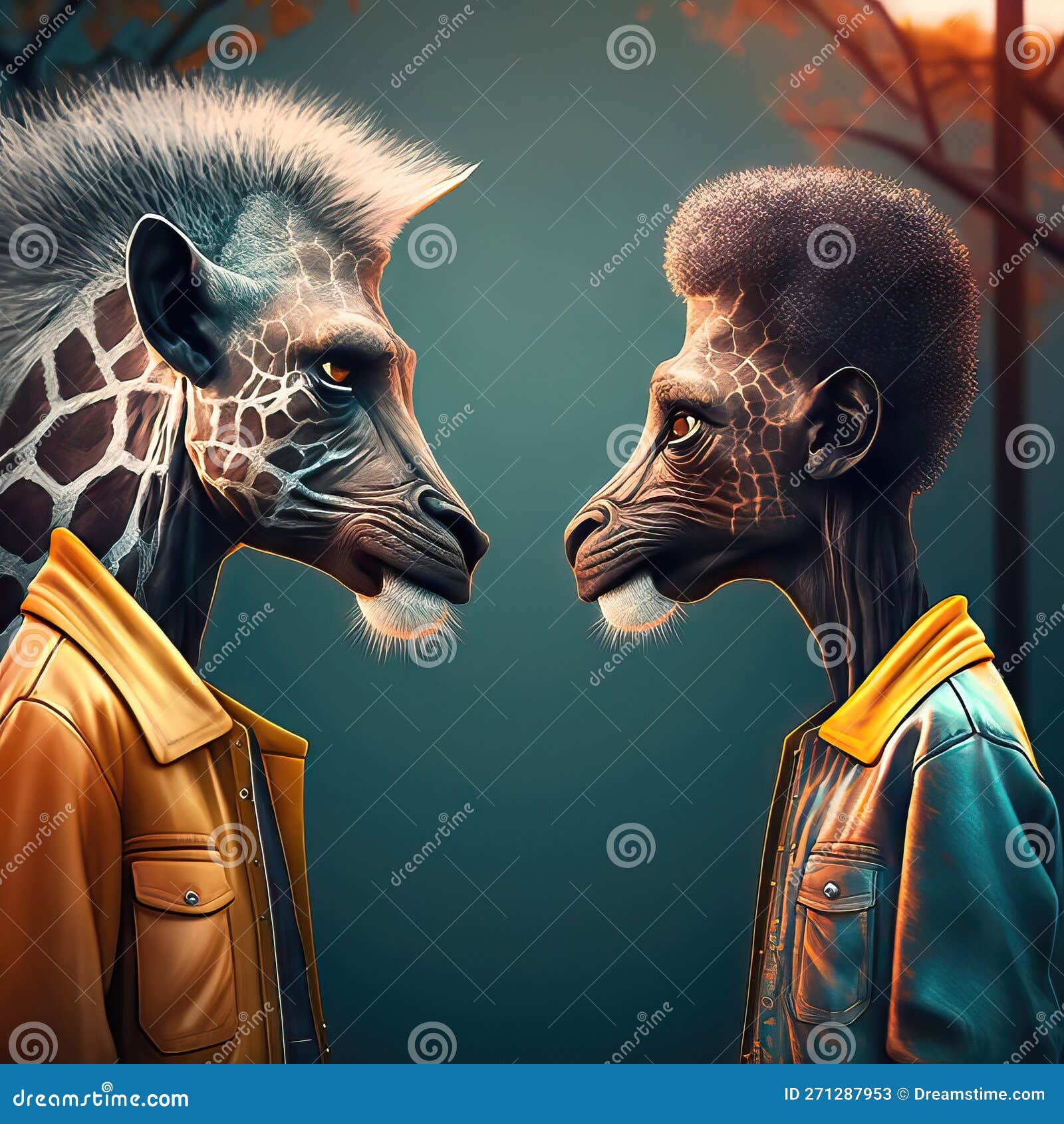 AI Generated Fantastic African Animals Face To Face Stock Illustration ...