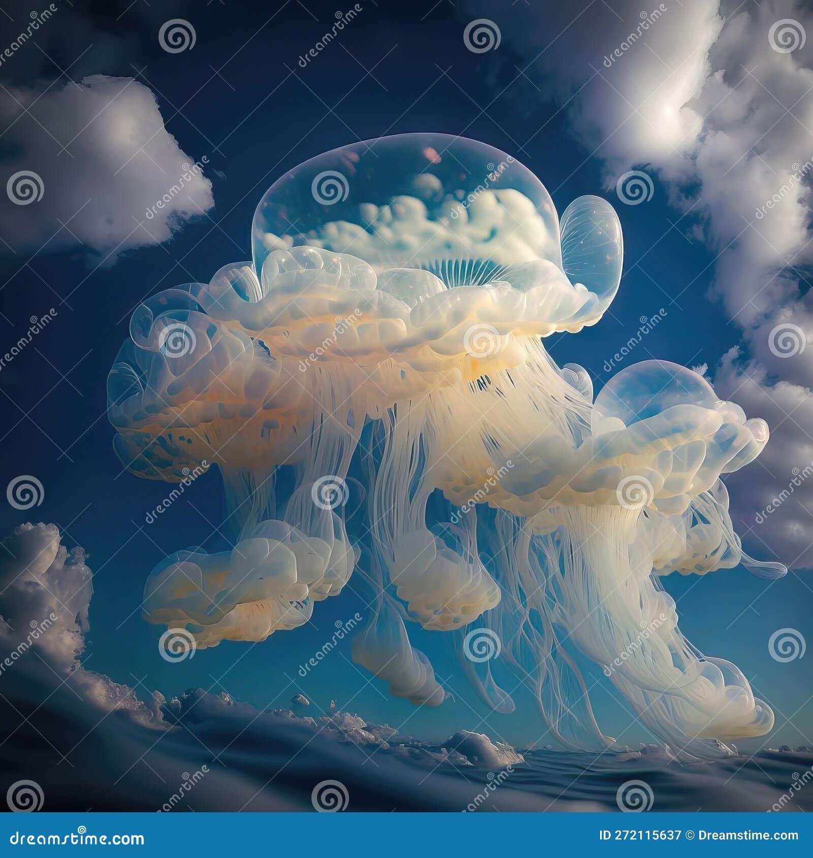 AI Generated Fantasy Clouds in the Blue Sky in the Shape of Jelly Fish ...