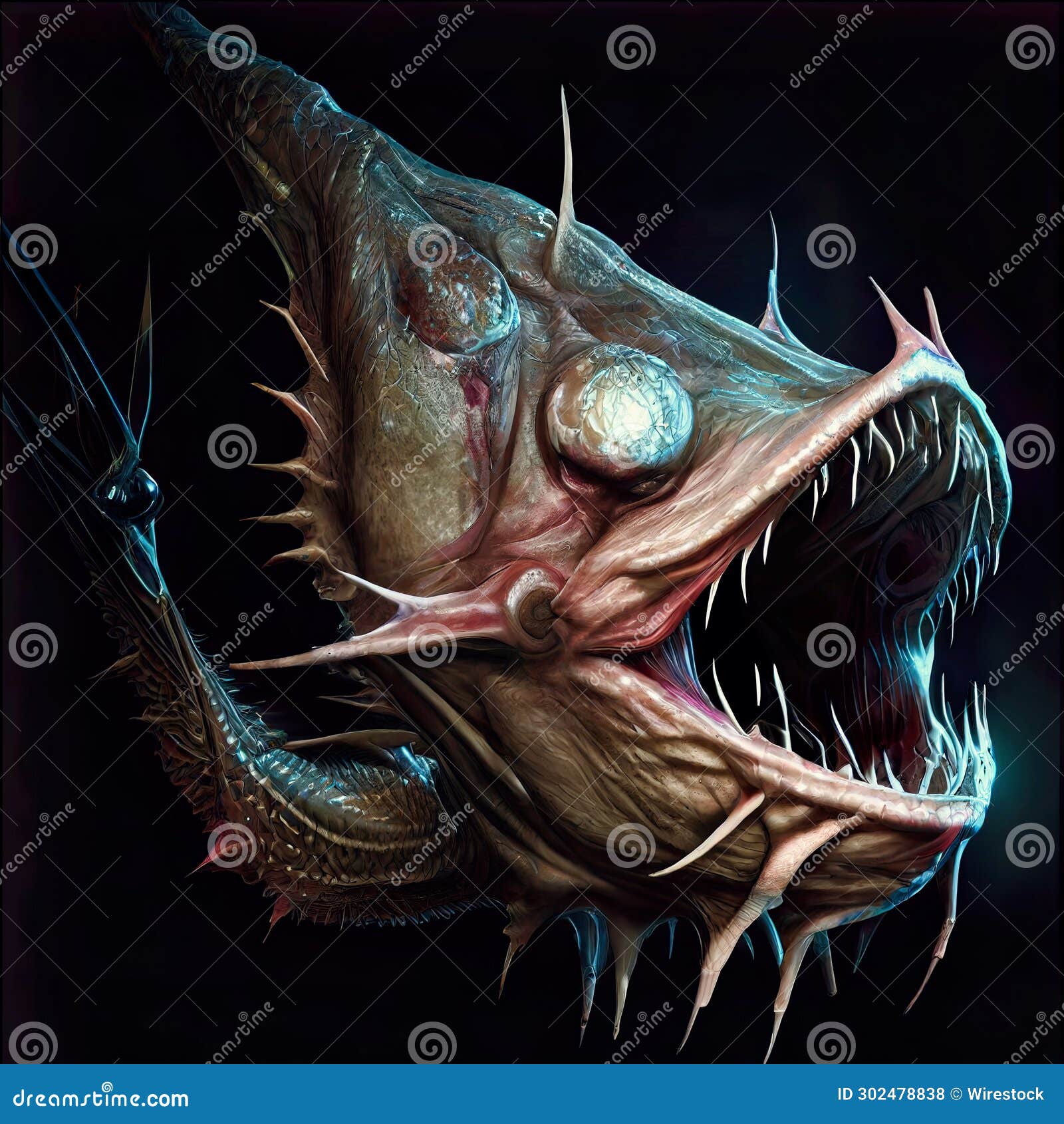 AI Generated Fierce Fish on Black Background Stock Illustration ...