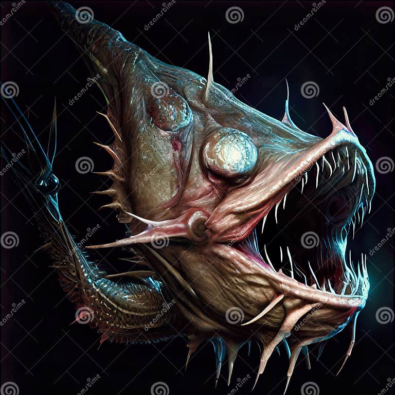 AI Generated Fierce Fish on Black Background Stock Illustration ...