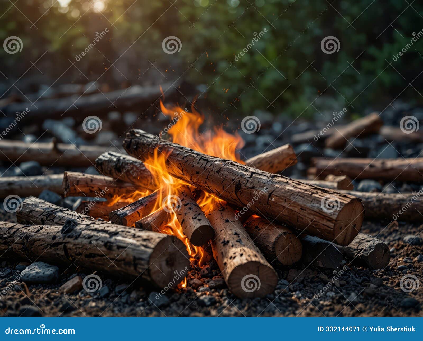A Fire is Burning on a Pile of Rocks and Logs. Stock Illustration ...