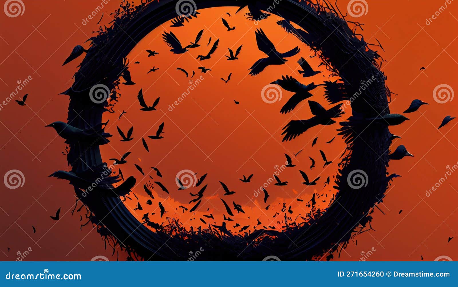 Crows in Orange Circle Frame, Made with Generative AI Stock Illustration - Illustration of ...