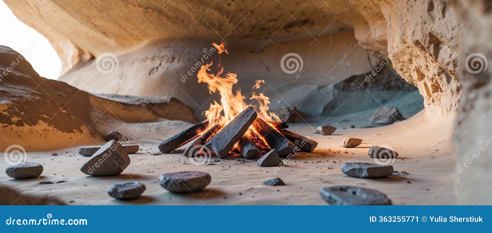 Fire and Stone Tools in Prehistoric Caves Stock Image - Image of stone ...