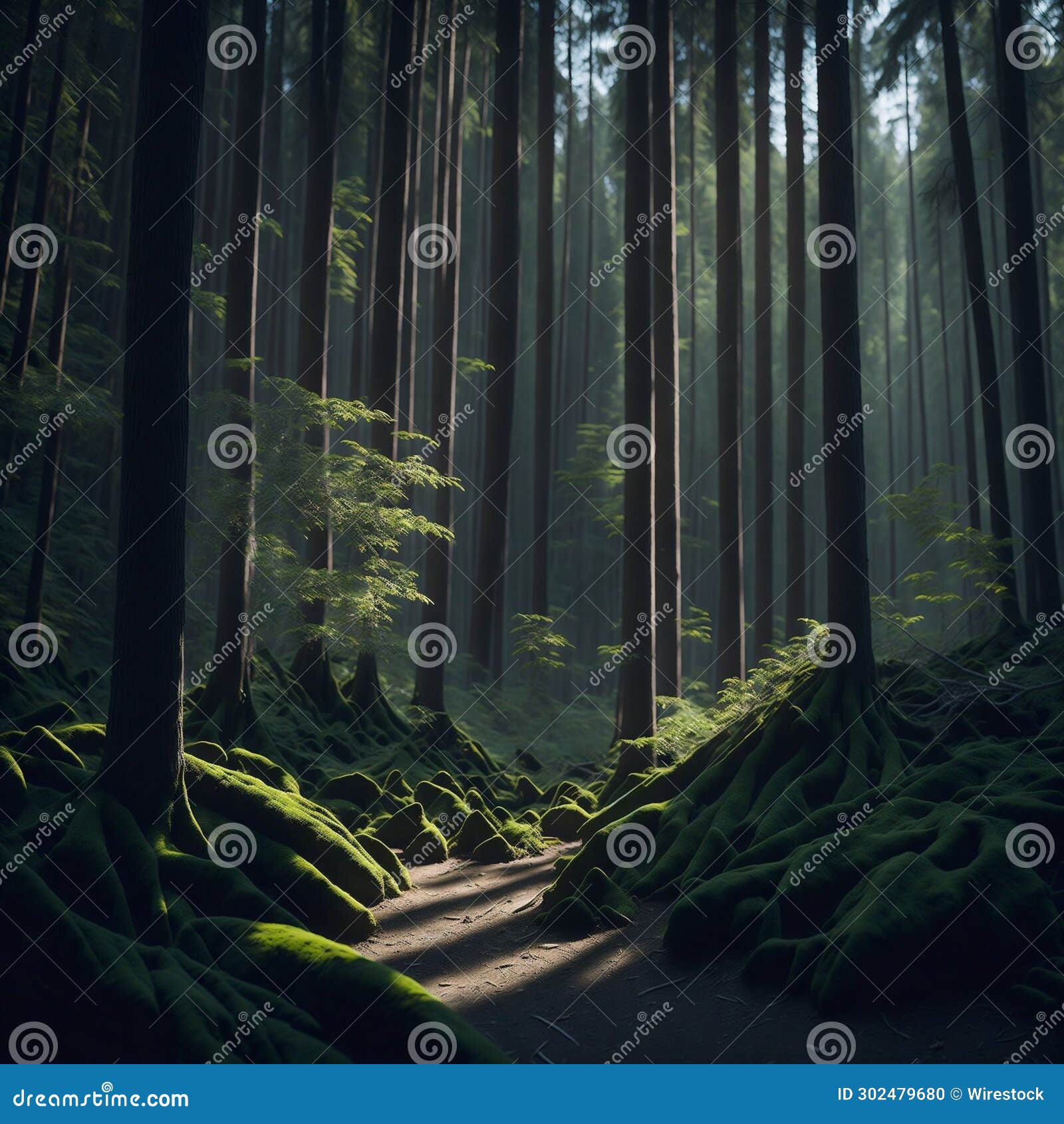AI Generated Forest Surrounded by Dense Trees Stock Photo - Image of ...