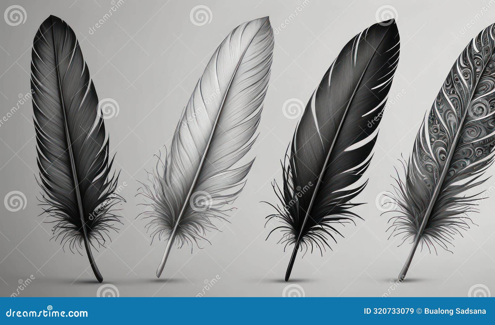 Four Feathers are Shown in a Row, Each with a Different Color. Stock ...