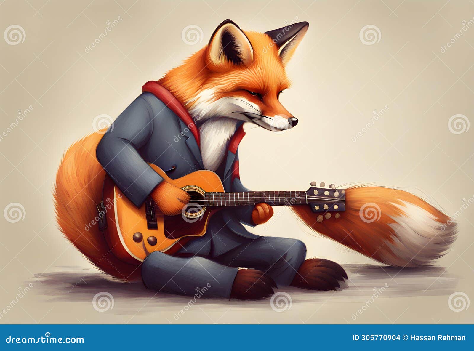 Fox playing guitar stock illustration. Illustration of cartoon - 305770904