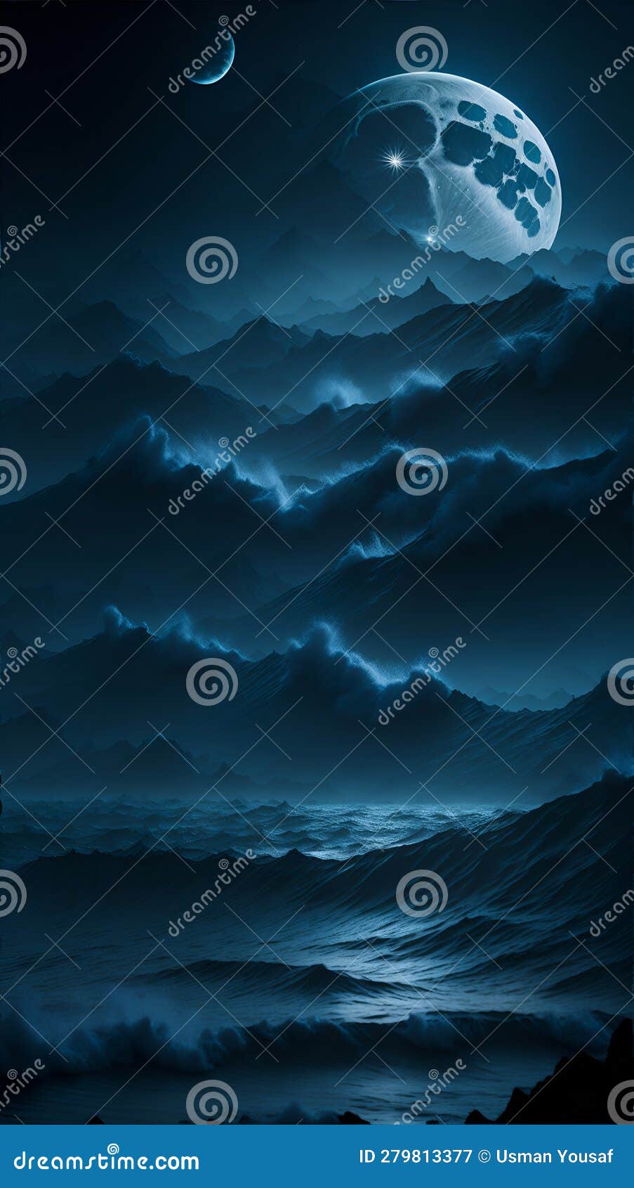 A Night Scene with a Full Moon in the Sky Stock Illustration ...