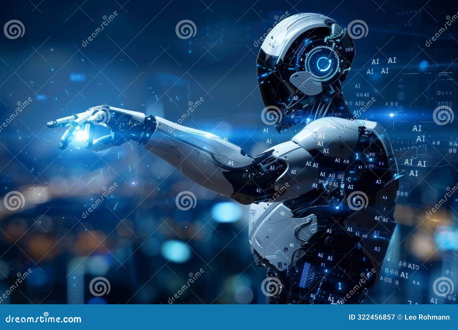 Futuristic AI Robot Pointing in Digital Environment, Modern Technology ...