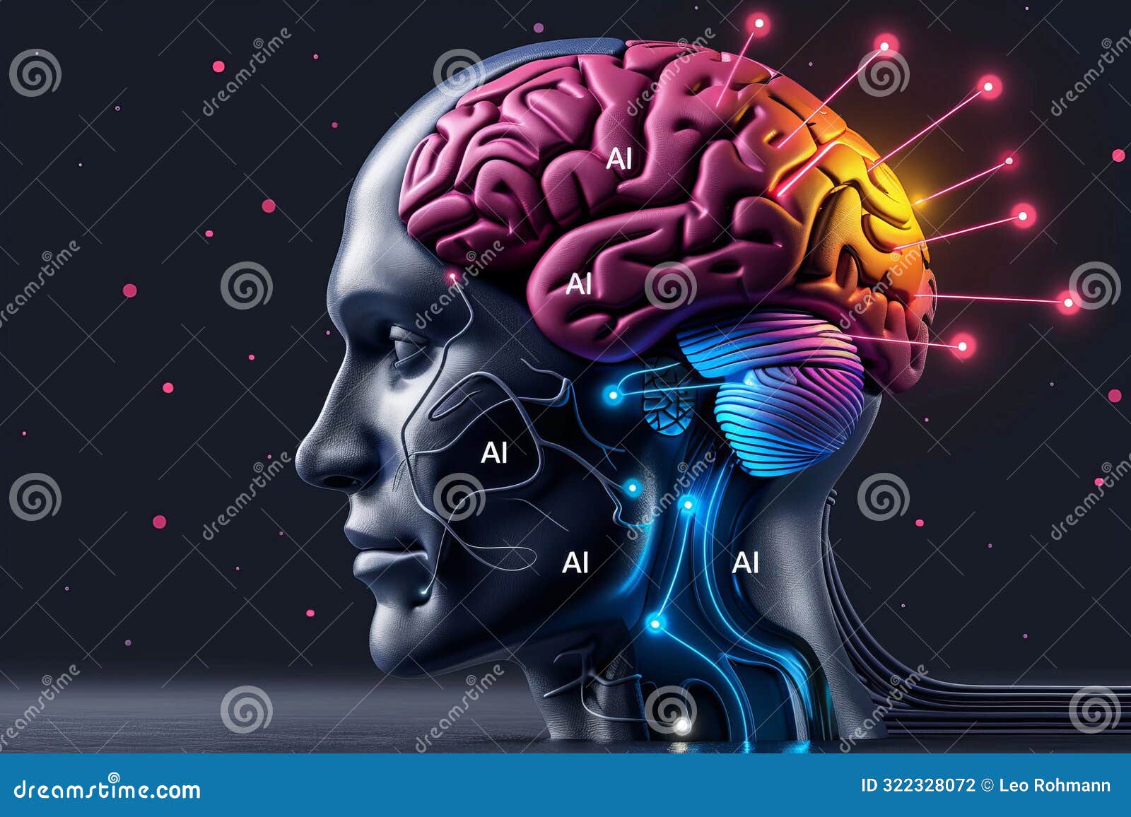 Futuristic AI Brain Illustration with Neural Connections, Representing ...