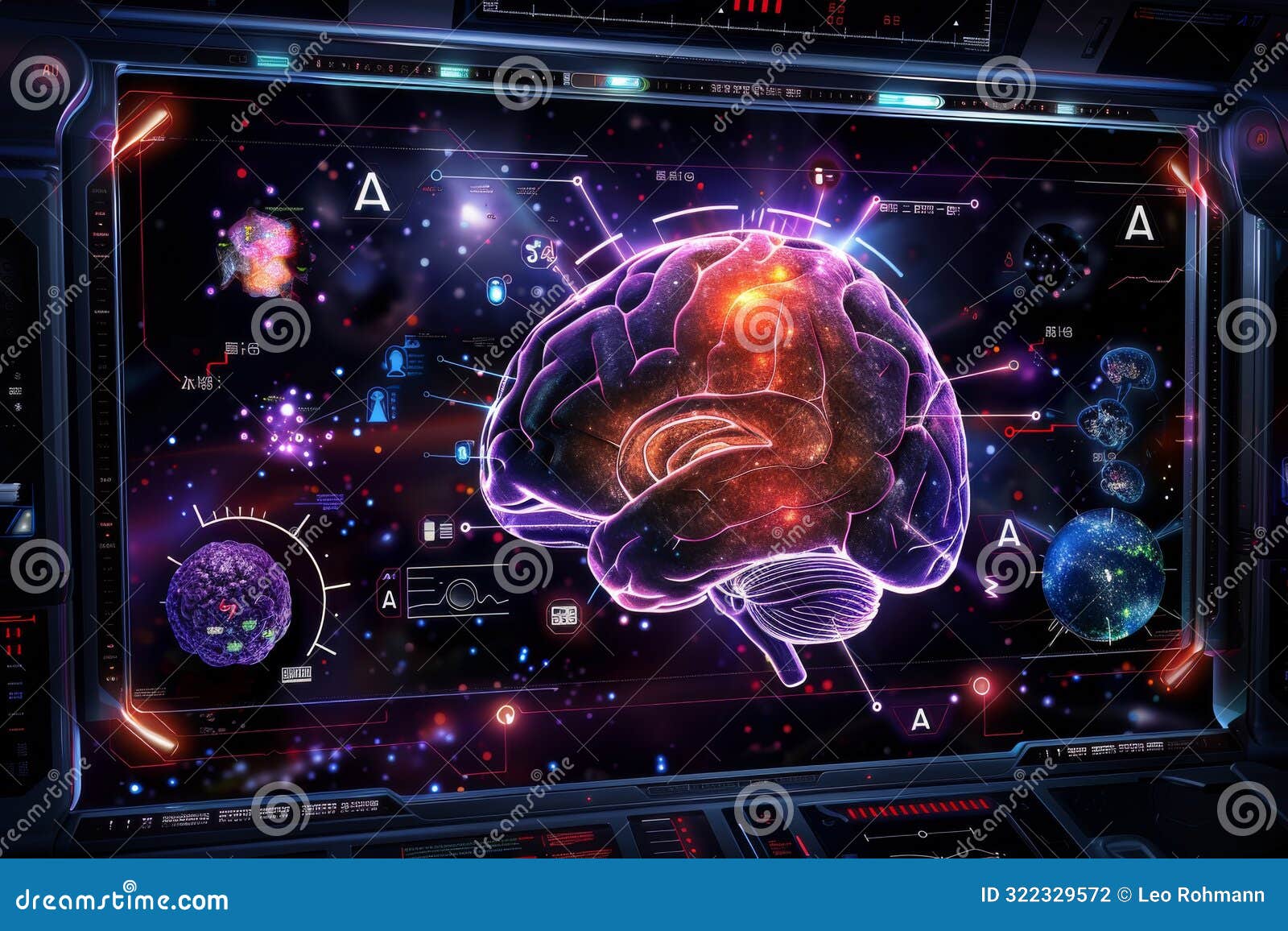 Futuristic AI Brain Interface on a Digital Screen, Representing ...