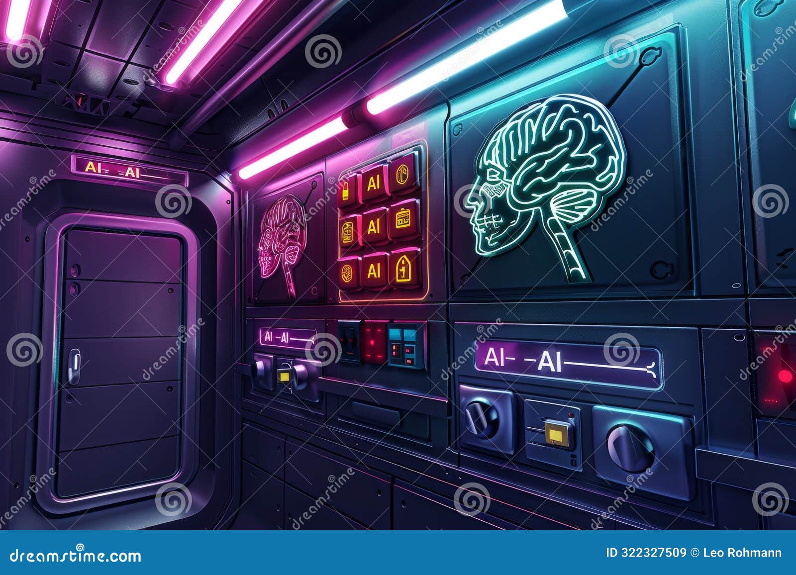 Futuristic AI Brain Model with Neon Lights, Showcasing Advanced ...