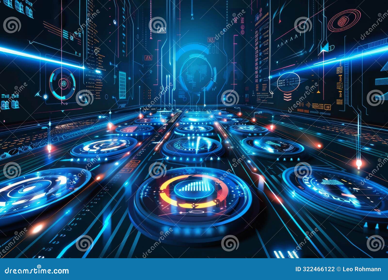 Futuristic Digital Interface in High Tech Environment, Modern ...