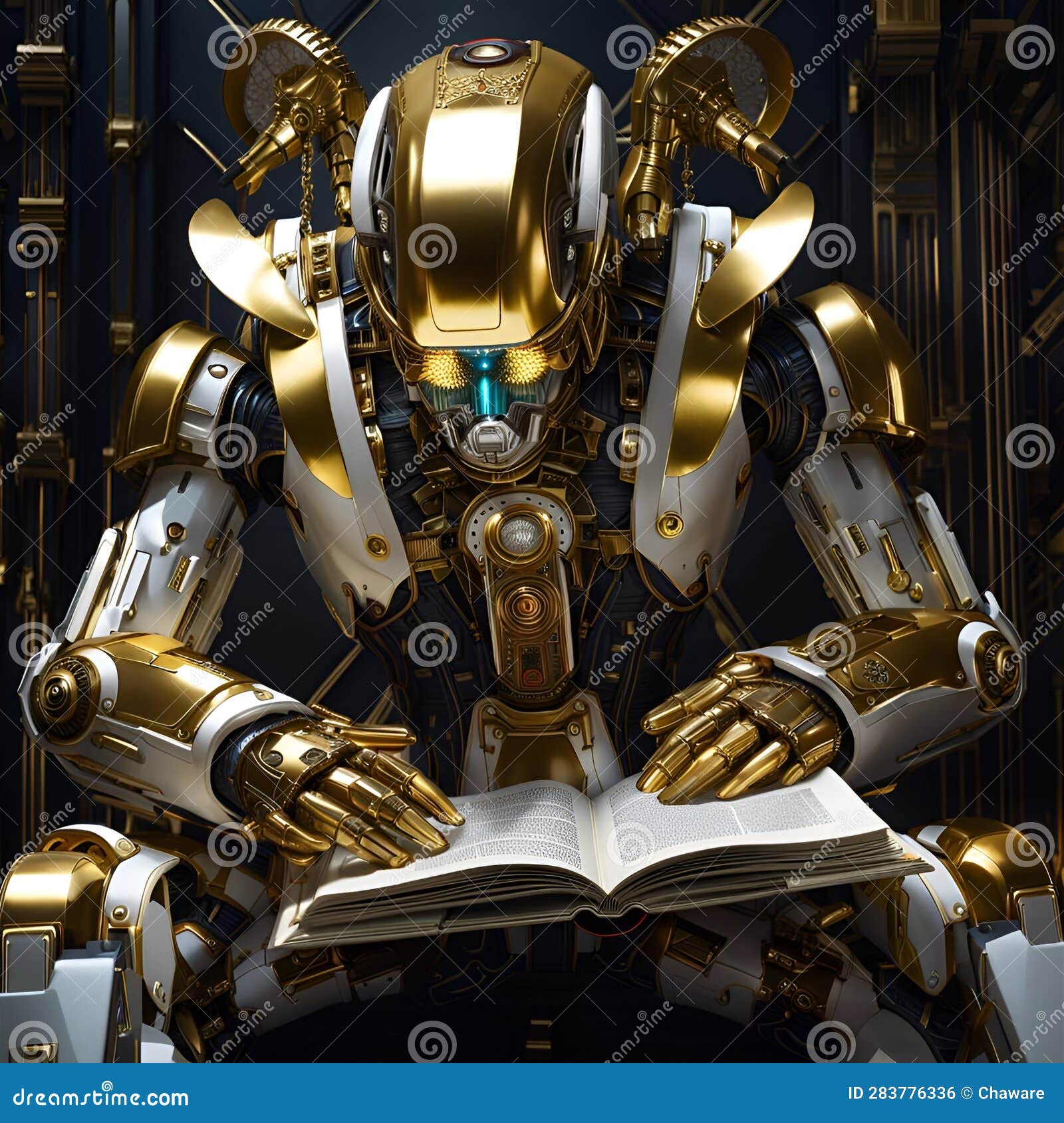 AI Generated Futuristic Humanoid Cyborg Reading in Library Stock ...