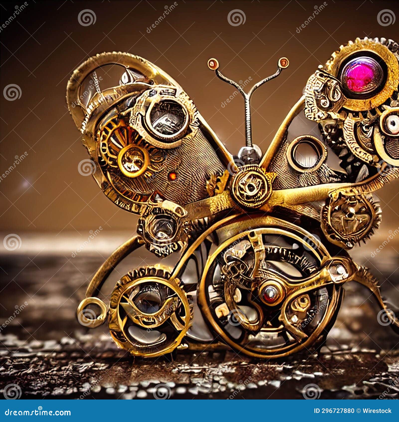 AI-generated Golden Steampunk Clockwork Butterfly Stock Illustration ...