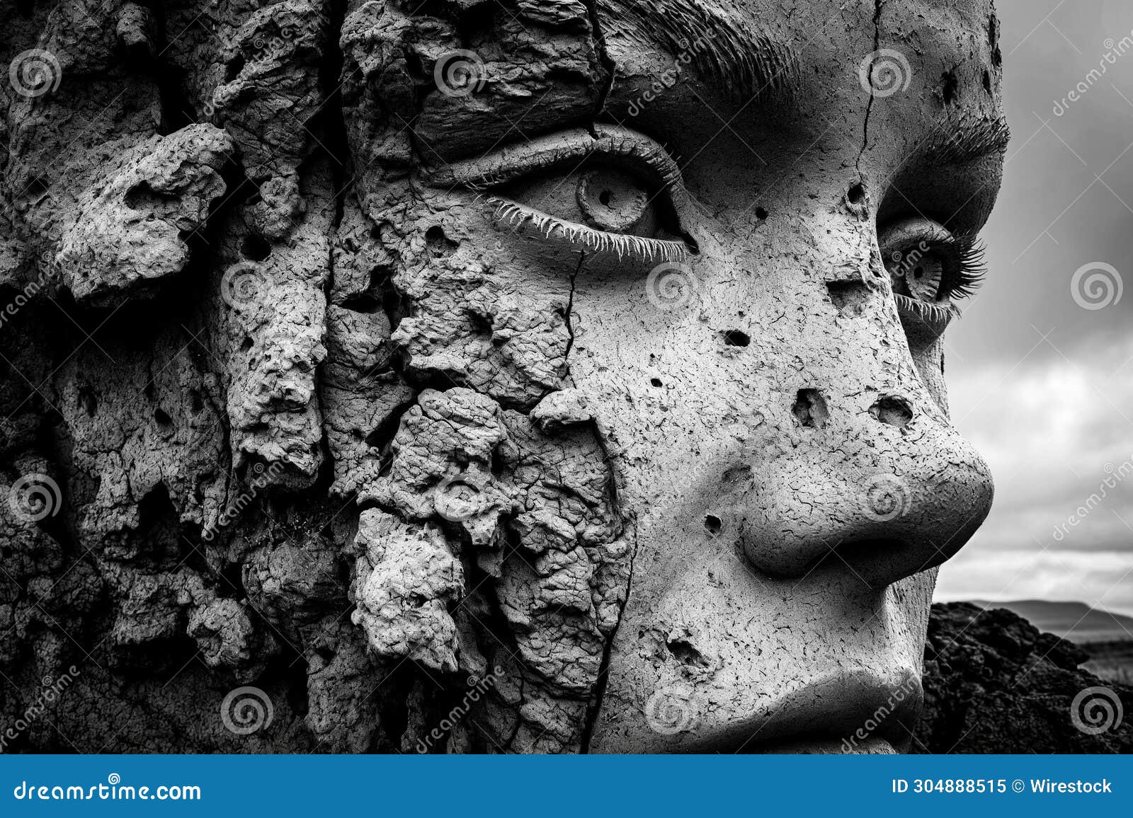 AI Generated Grayscale Illustration of a Half-destroyed Stone Statue ...