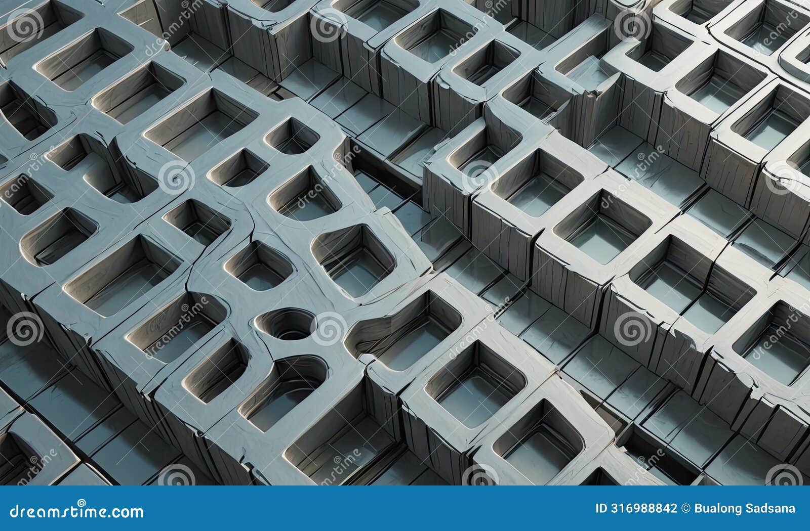 A Close Up of a Grey Brick Wall with Holes in it. Stock Illustration ...
