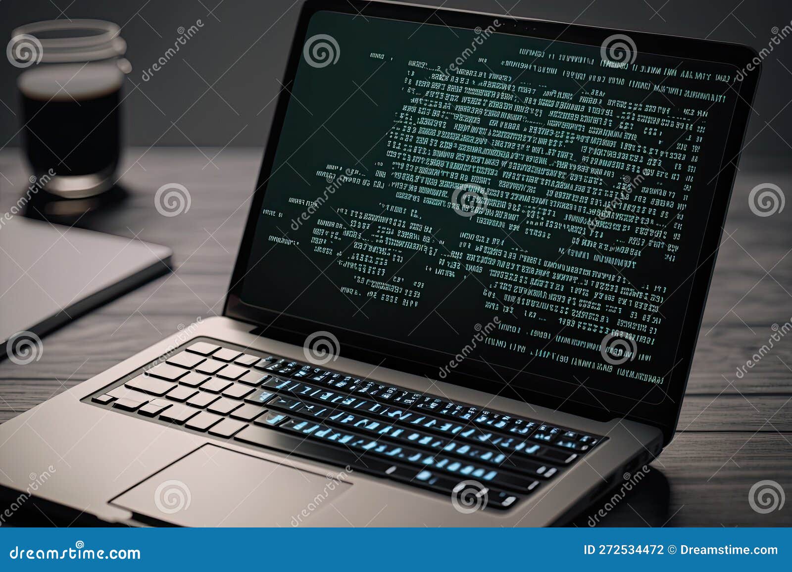 AI Generated Hacker Laptop with Binary Computer Code Internet and Network Security Stock ...