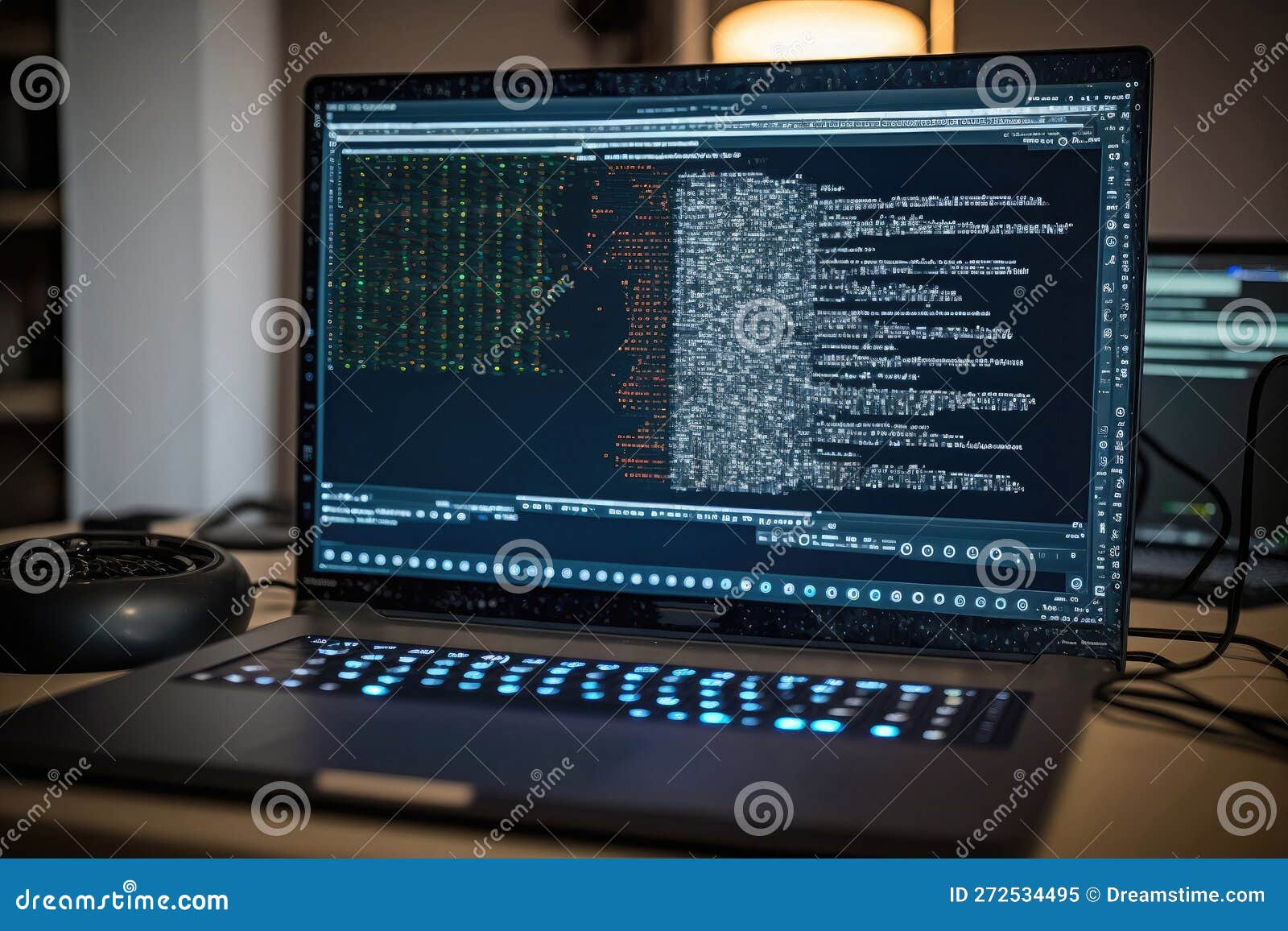 AI Generated Hacker Laptop with Binary Computer Code Internet and Network Security Stock ...
