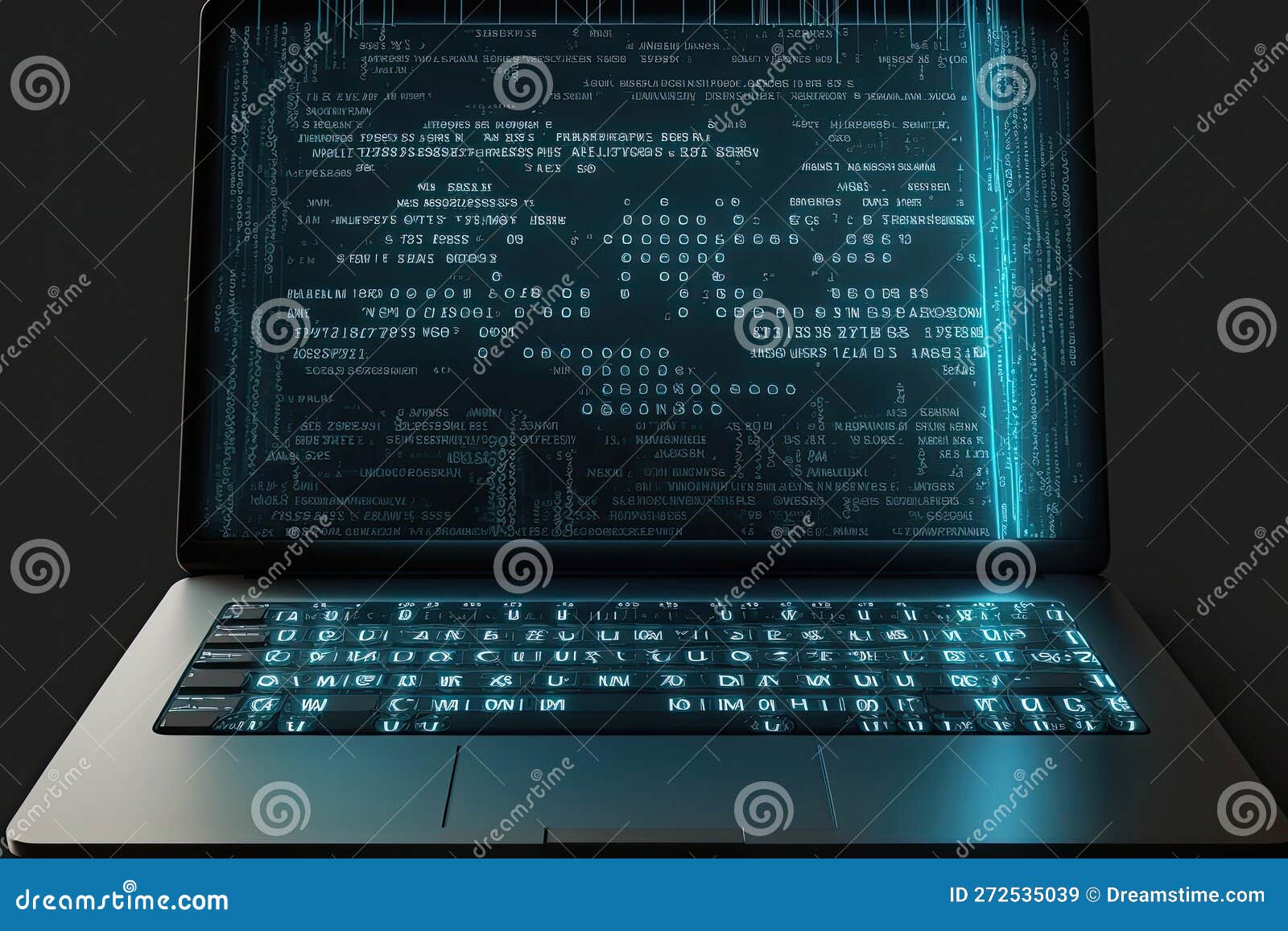 AI Generated Hacker Laptop with Binary Computer Code Internet and Network Security Stock ...
