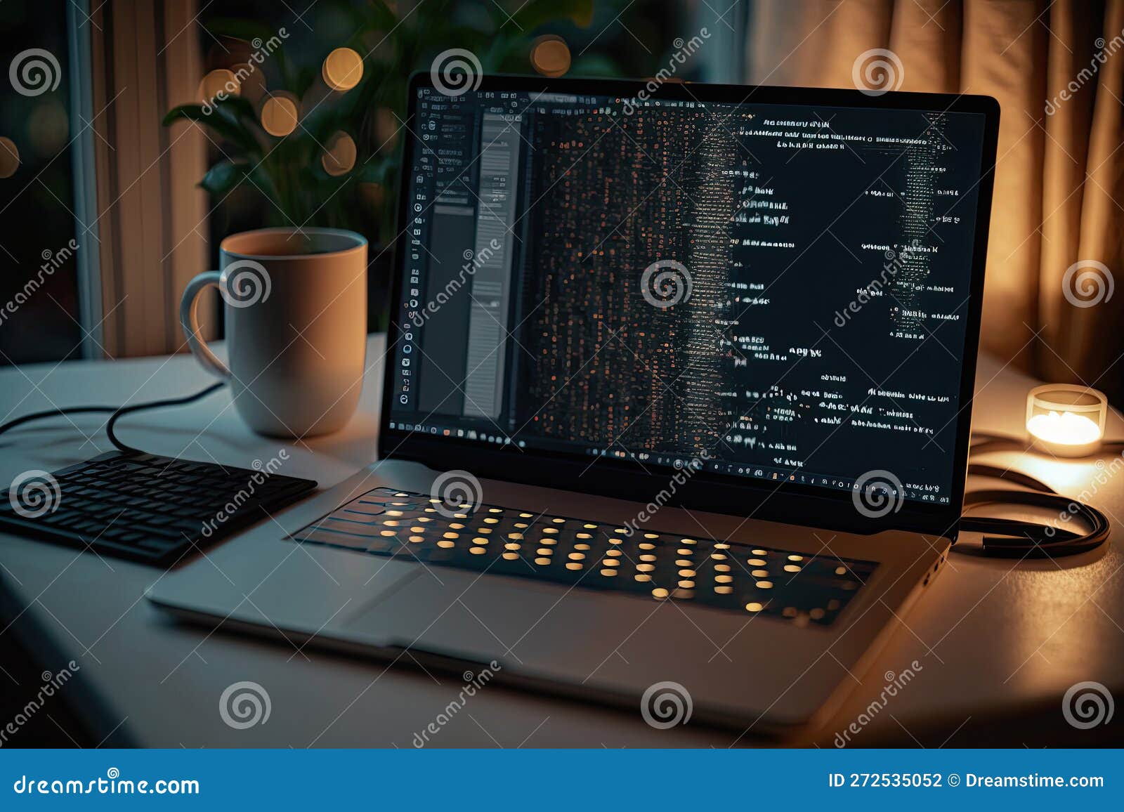 AI Generated Hacker Laptop with Binary Computer Code Internet and Network Security Stock ...