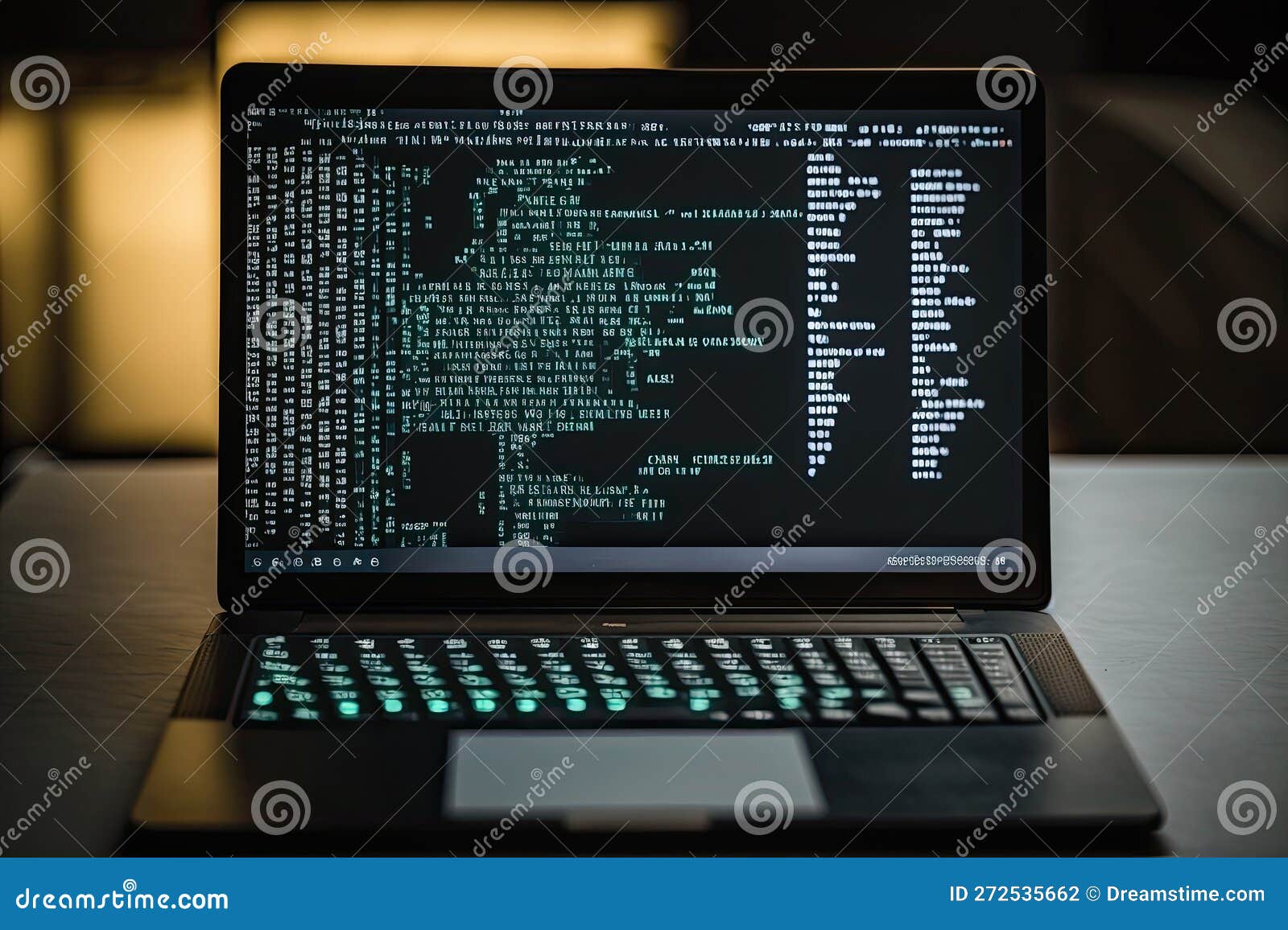 AI Generated Hacker Laptop with Binary Computer Code Internet and Network Security Stock ...