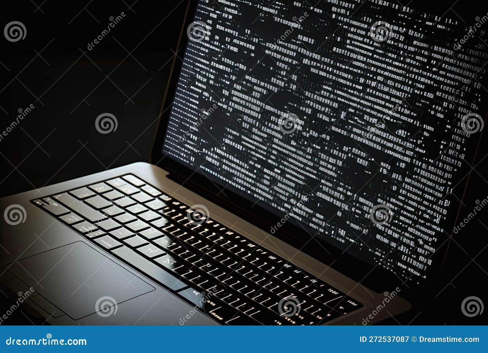 AI Generated Hacker Laptop with Binary Computer Code Internet and Network Security Stock ...