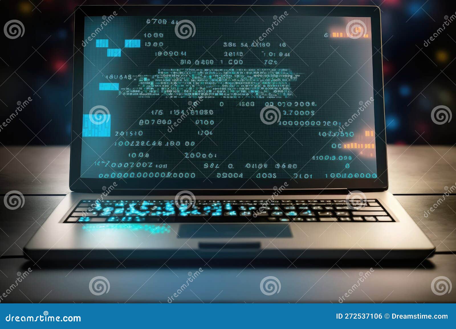 AI Generated Hacker Laptop with Binary Computer Code Internet and ...