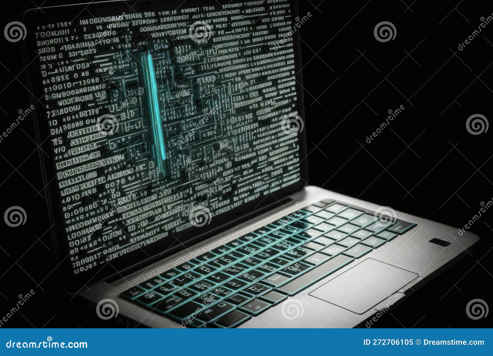 Ai Generated Hacker Laptop With Binary Computer Code Internet And