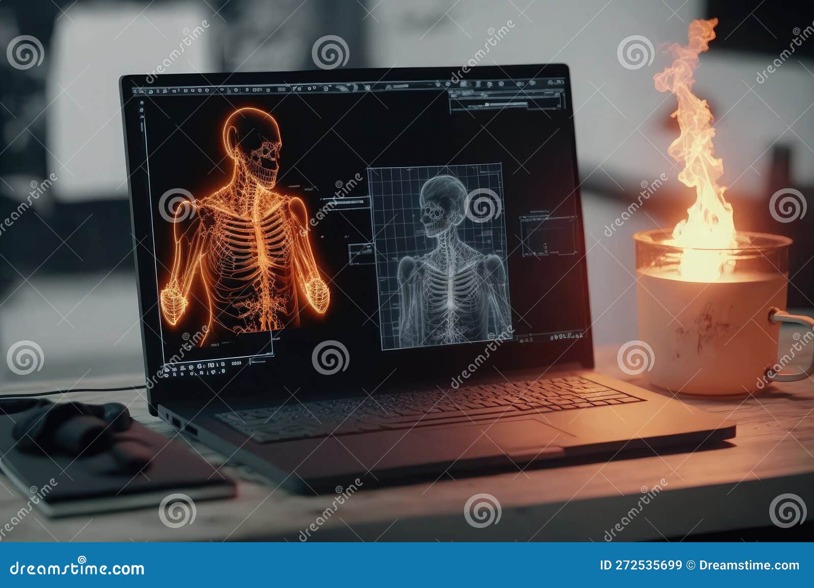 AI Generated Hacker Laptop with Fire Binary Computer Code Internet and ...