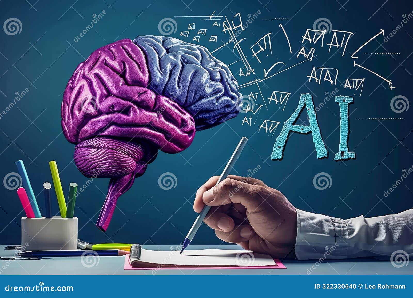Hand Drawing AI Brain on Blackboard, Advanced Artificial Intelligence ...