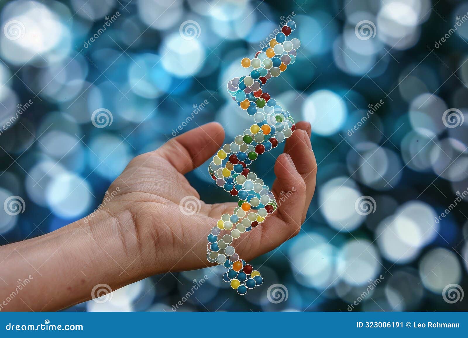 Hand Holding a DNA Strand with Molecular Elements, Symbolizing the ...