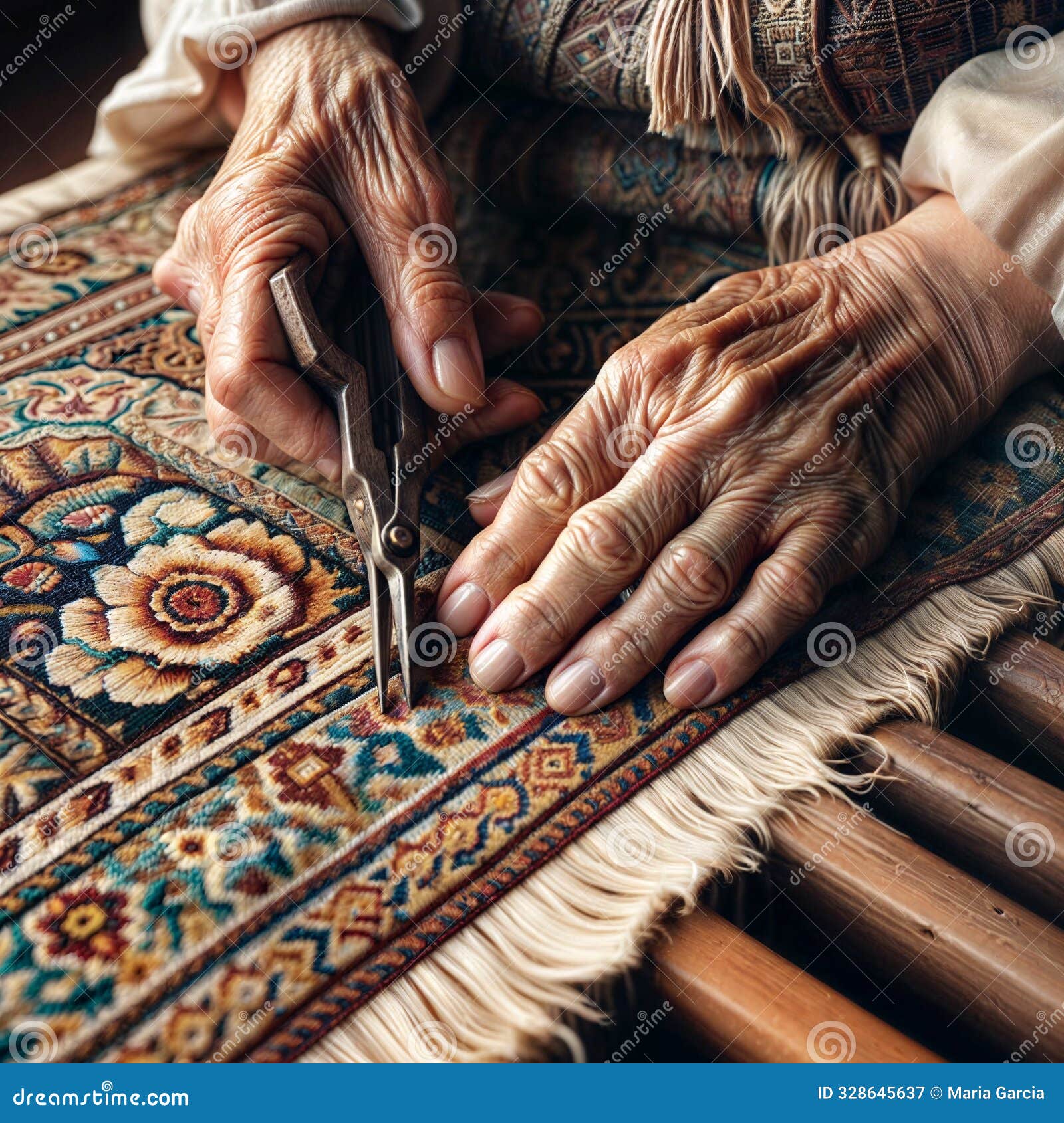 Ai Generated. Hands of Elderly Person Making a Handmade Carpet ...
