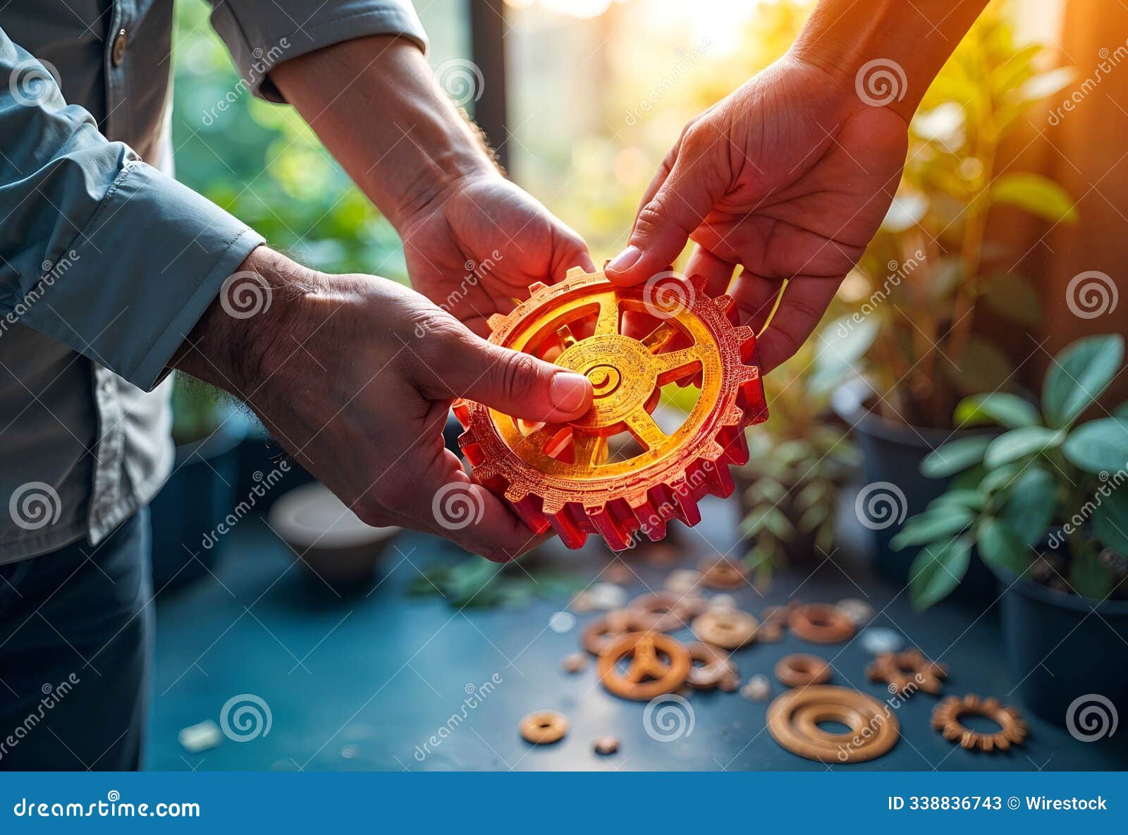 Hands Holding an Orange Gear, Symbolizing Teamwork and Collaboration ...
