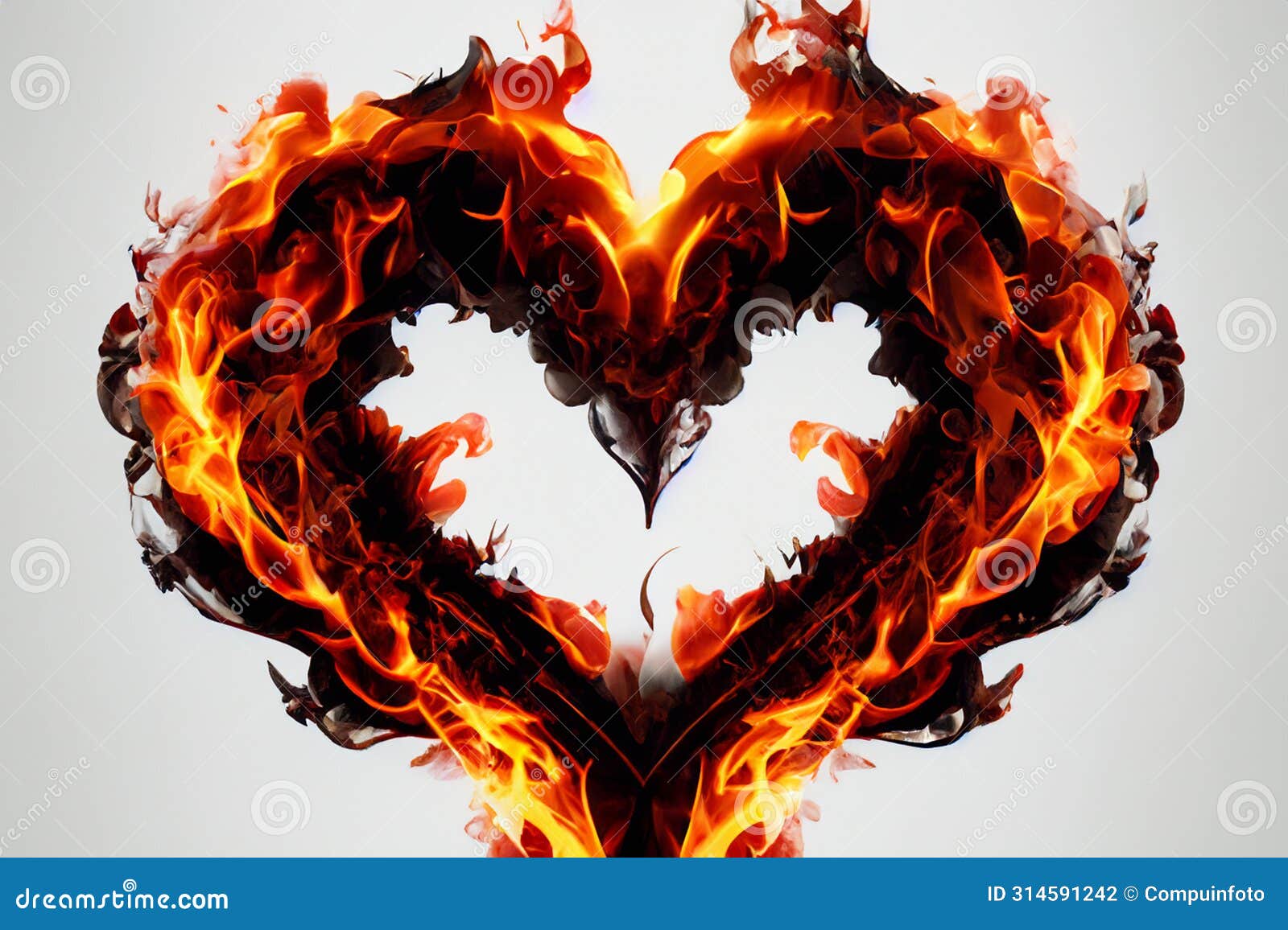 Ai generated heart on fire stock illustration. Illustration of white ...
