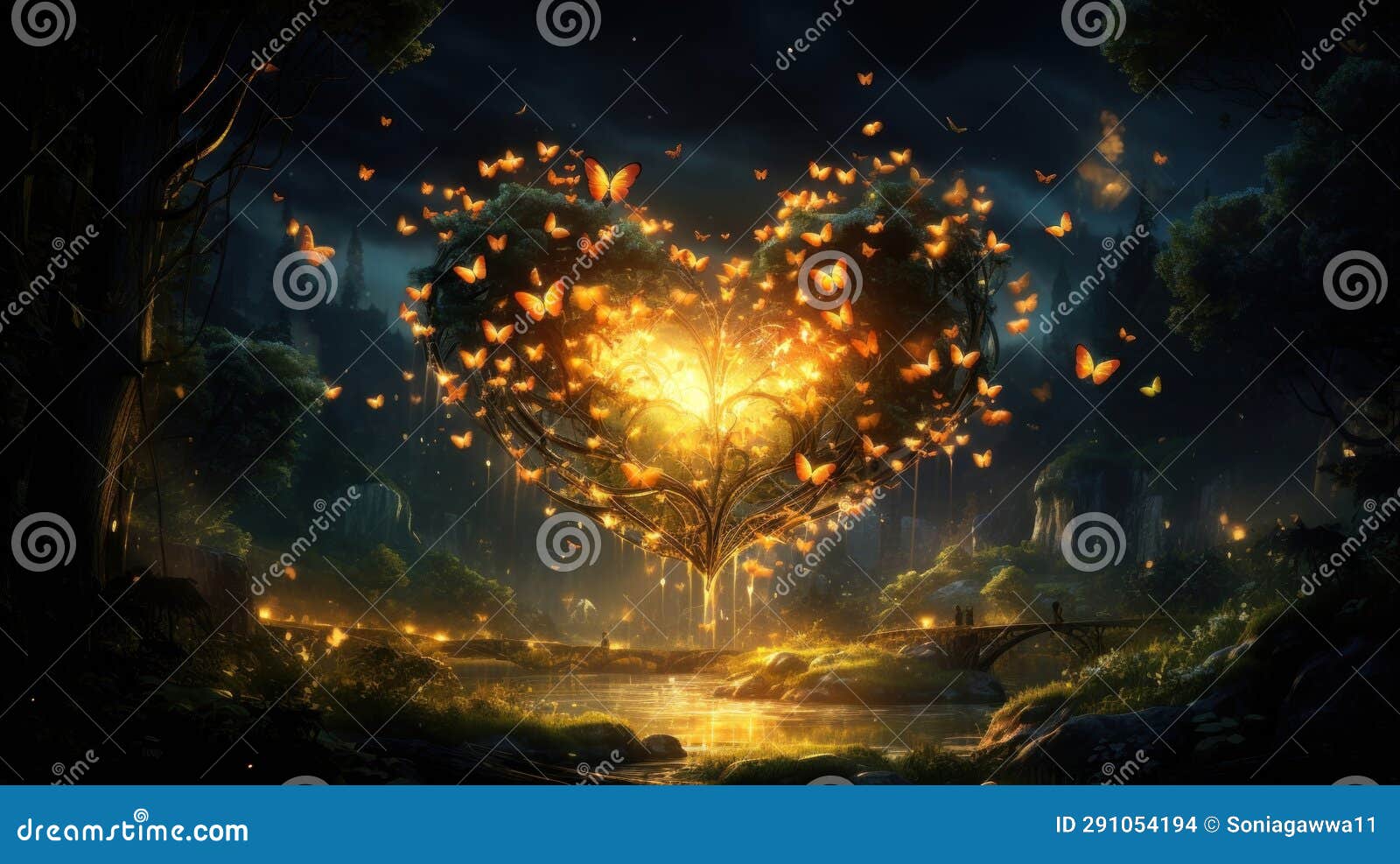 A Heart-shaped Arrangement of Glowing Fireflies in a Moonlit Forest by ...