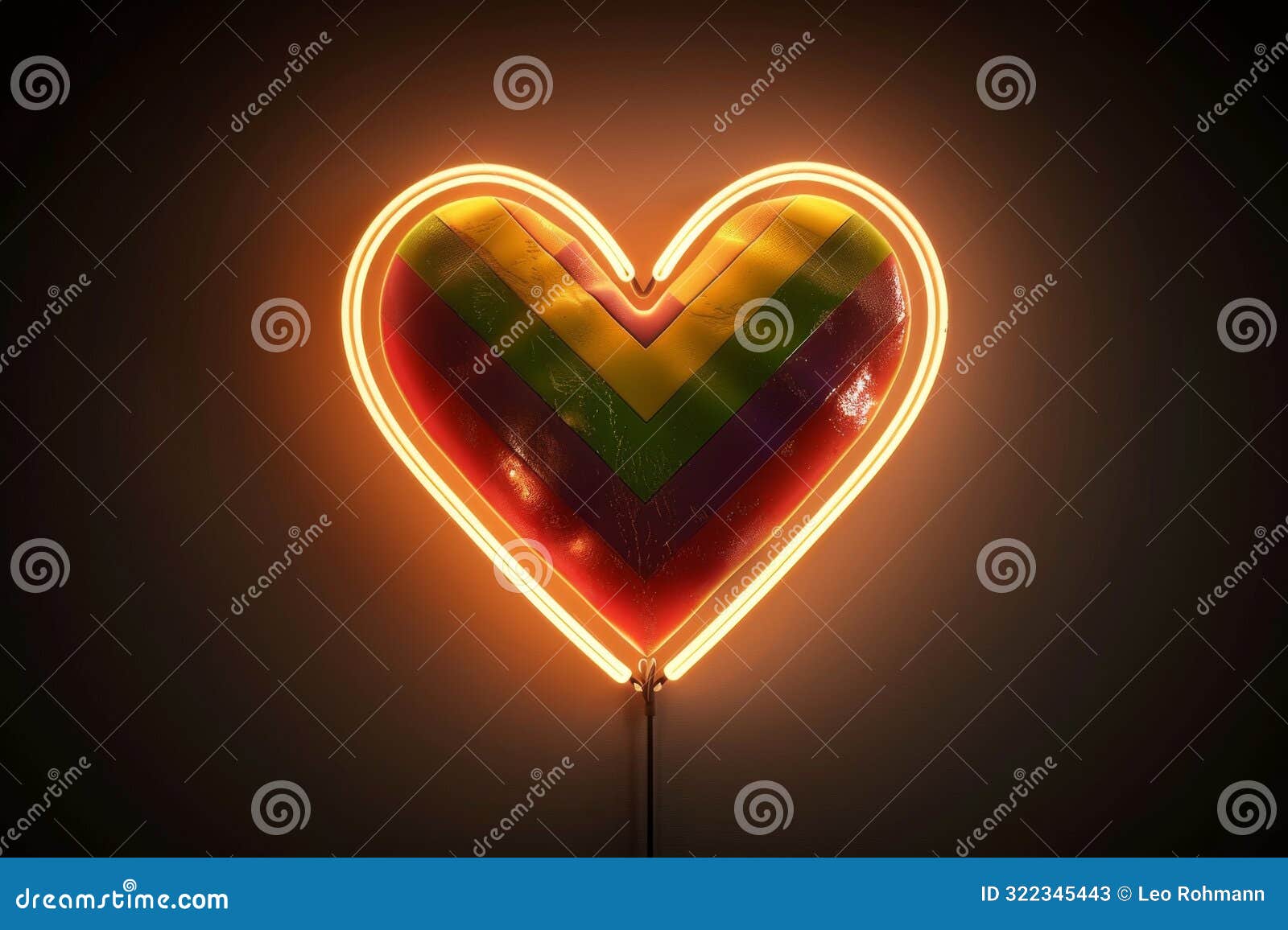 Heart Shaped Neon Light with Rainbow Colors, Set Against a Dark ...