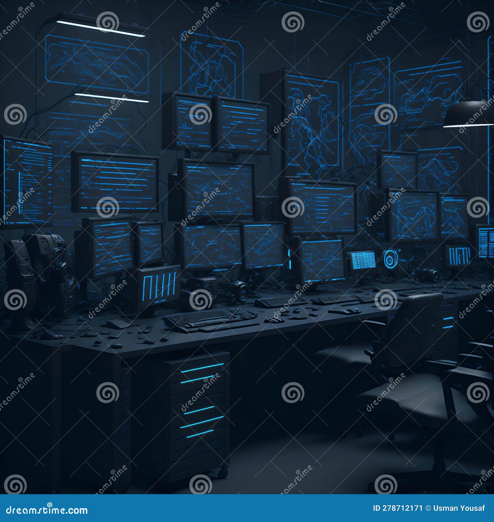 Ai Generated a High-tech Computer Room with Multiple Screens on the ...