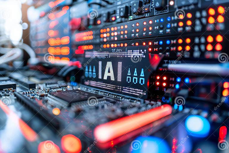 High Tech Server Rack with AI Integration and Glowing Elements Stock ...