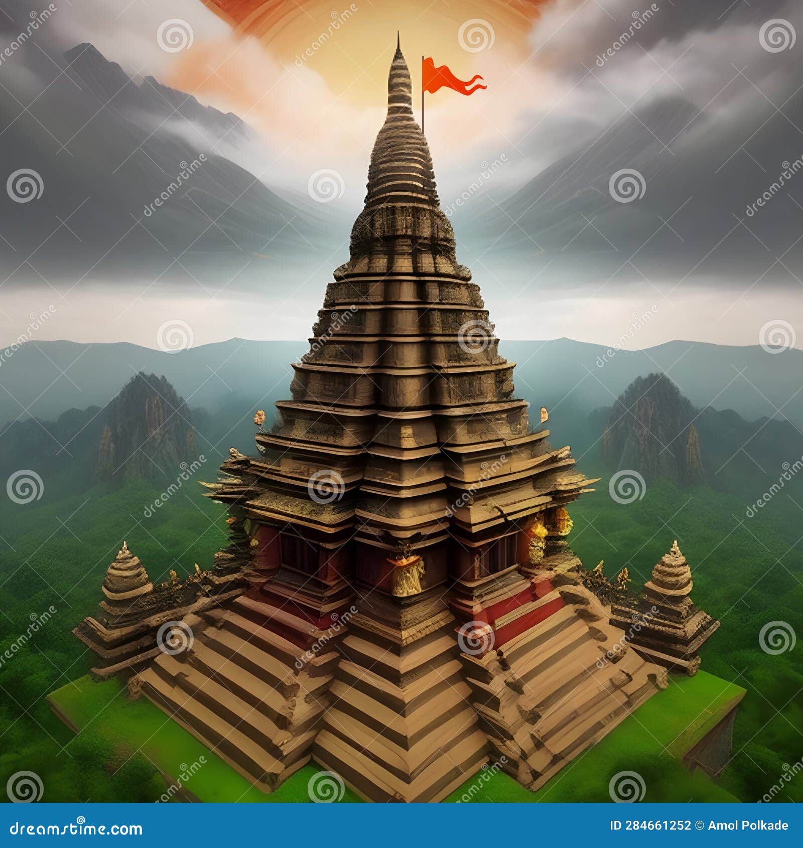 AI Generated Hindu Temple with Sun Rising Time Stock Illustration ...